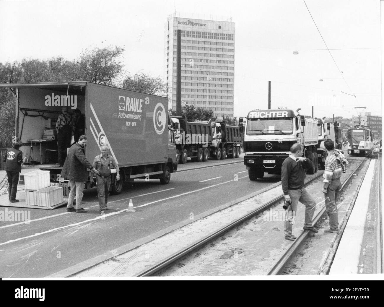 A streetcar, four trucks and a crane were used to test the load-bearing ...