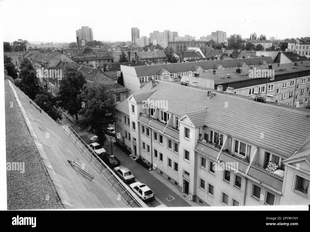 Potsdam May 1991 view into Hermann-Elflein-Strasse facade new building ...