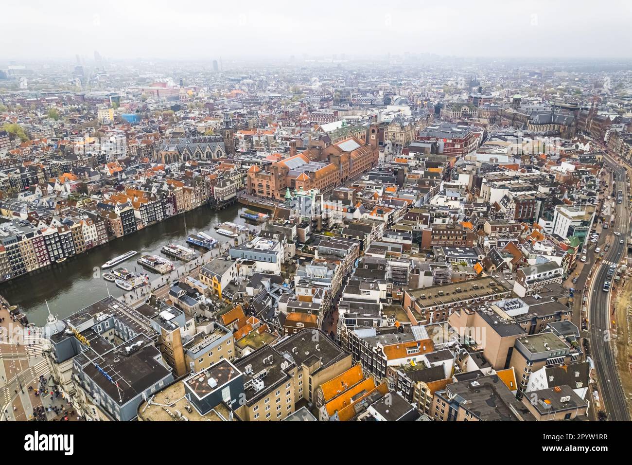 Amsterdam Center on a cloudy day, aerial shot. beautiful buildings ...