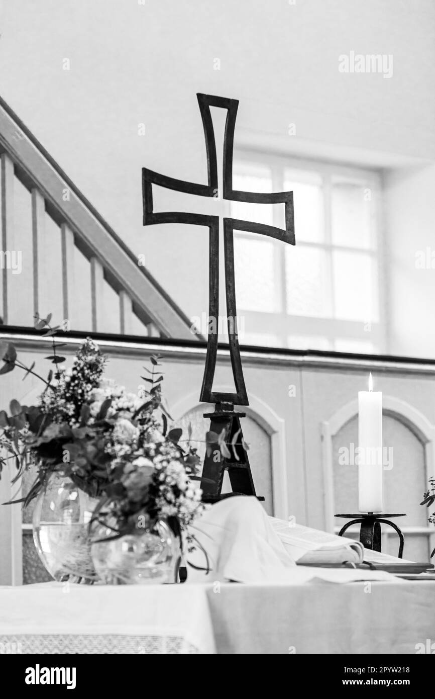 The christianity cross in a church Stock Photo - Alamy