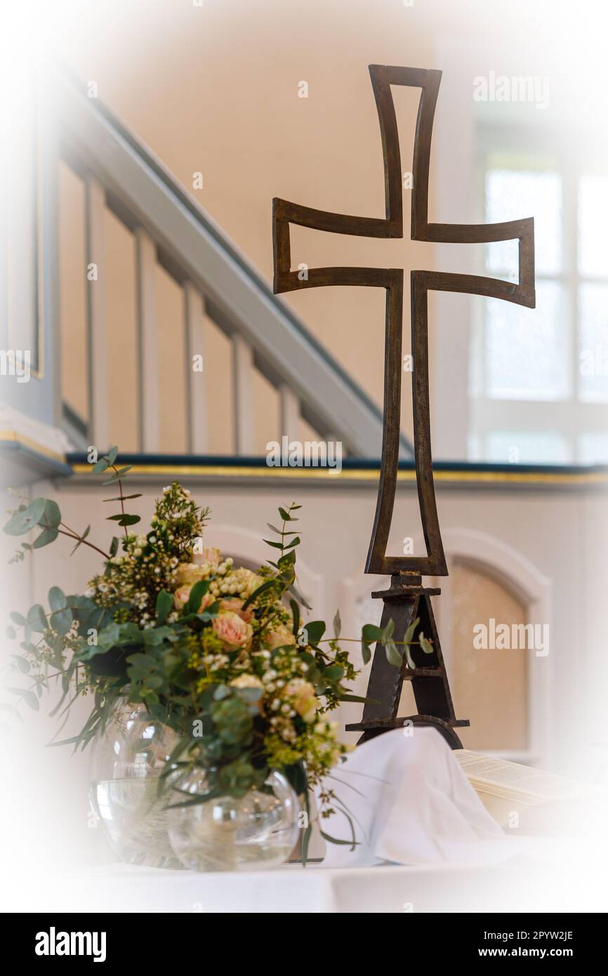 The christianity cross in a church Stock Photo - Alamy