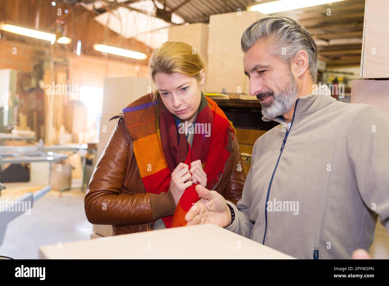 Carpenter showing design client hi-res stock photography and images - Alamy