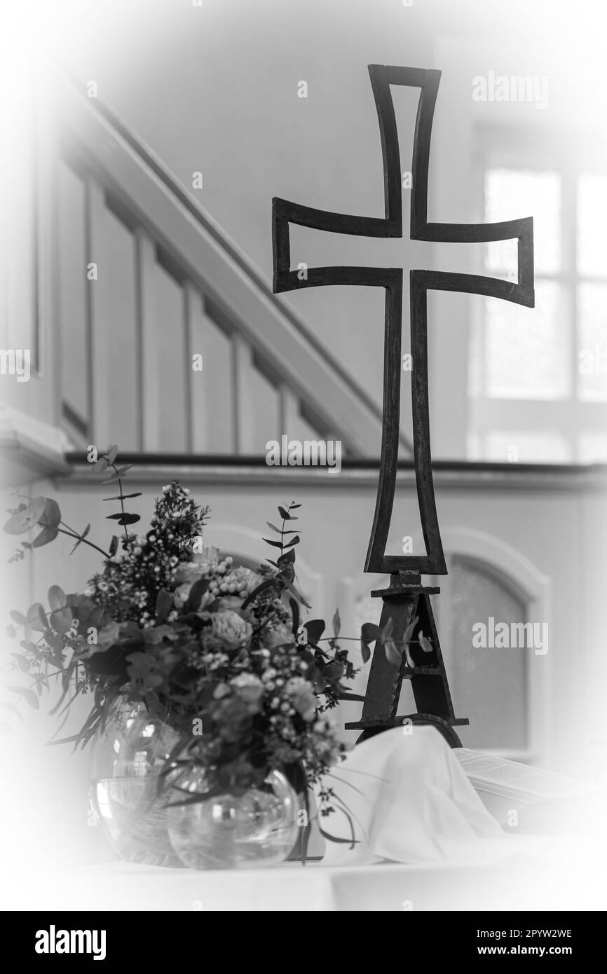 The christianity cross in a church Stock Photo - Alamy