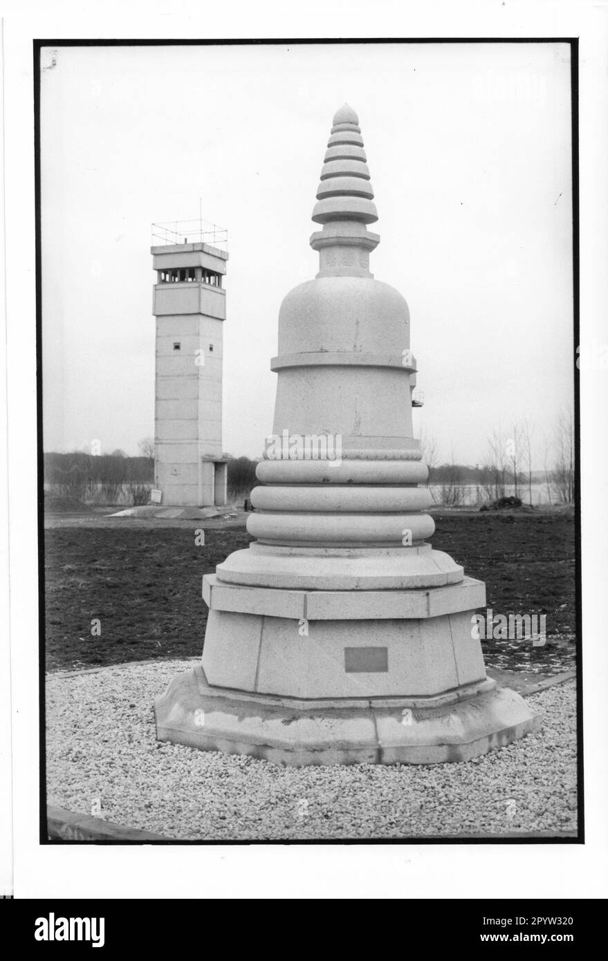 Potsdam Jungfernsee watchtower GDR border peace pagoda on 30 January ...