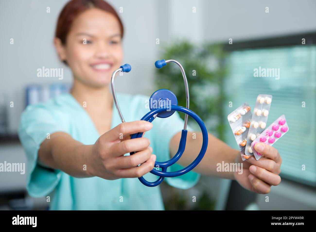medical staff holding stethoscope and medical tablets Stock Photo - Alamy
