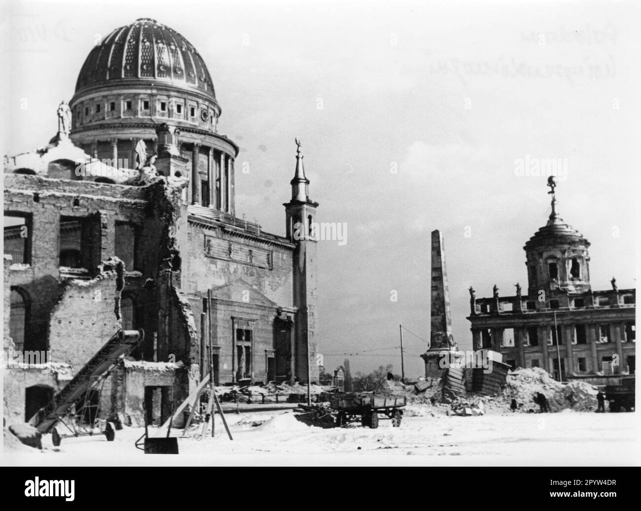 By the war damaged Nikolai church and old city hall. on the old market ...