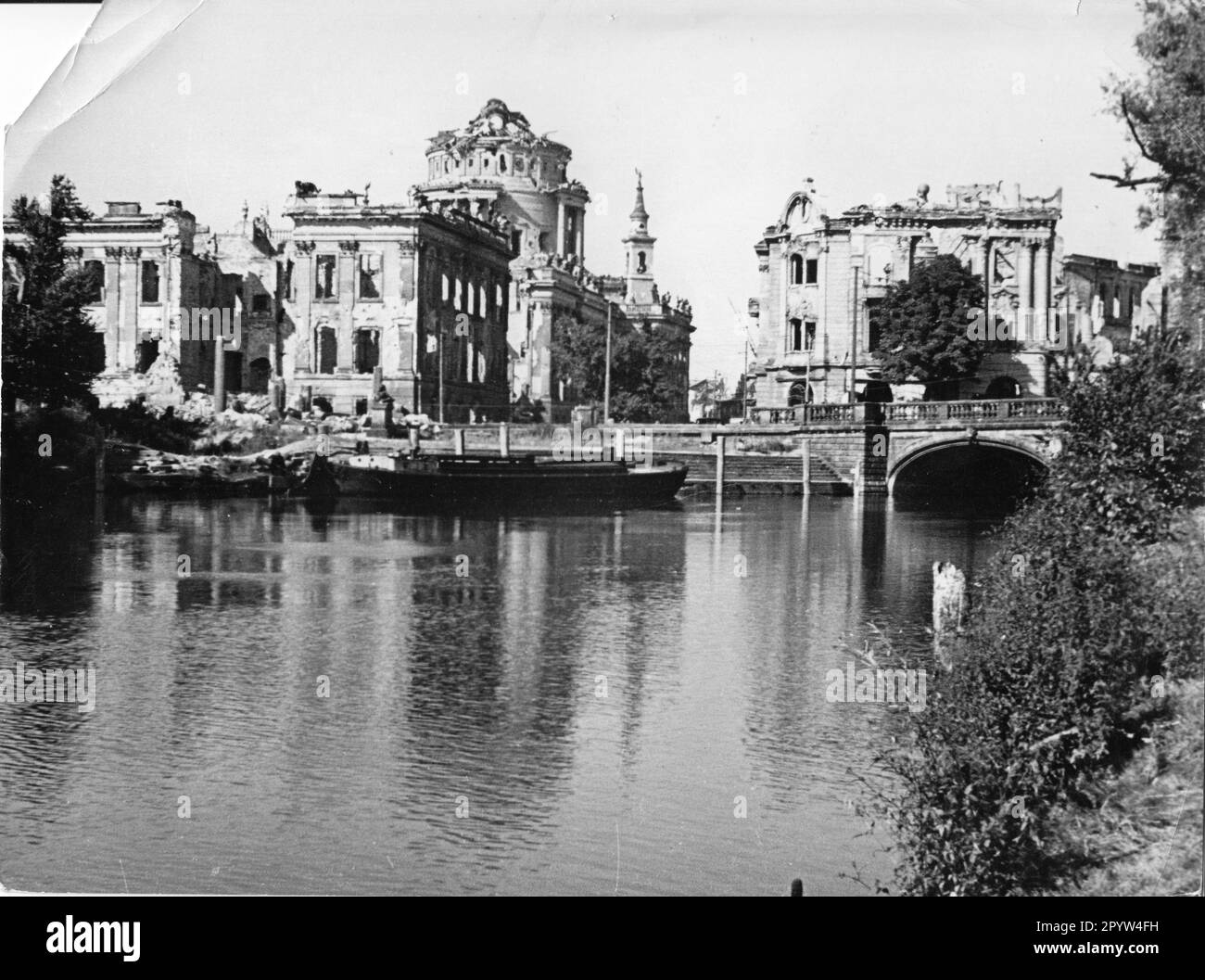 View from the Havel riverbank to the destroyed city castle, Nikolai ...