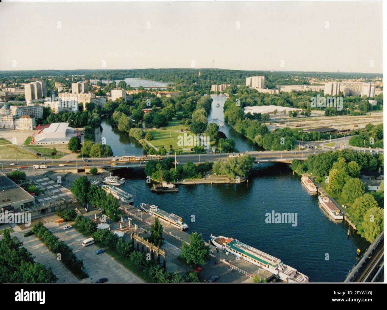 Potsdam friendship island long bridge harbor basin white fleet aerial ...