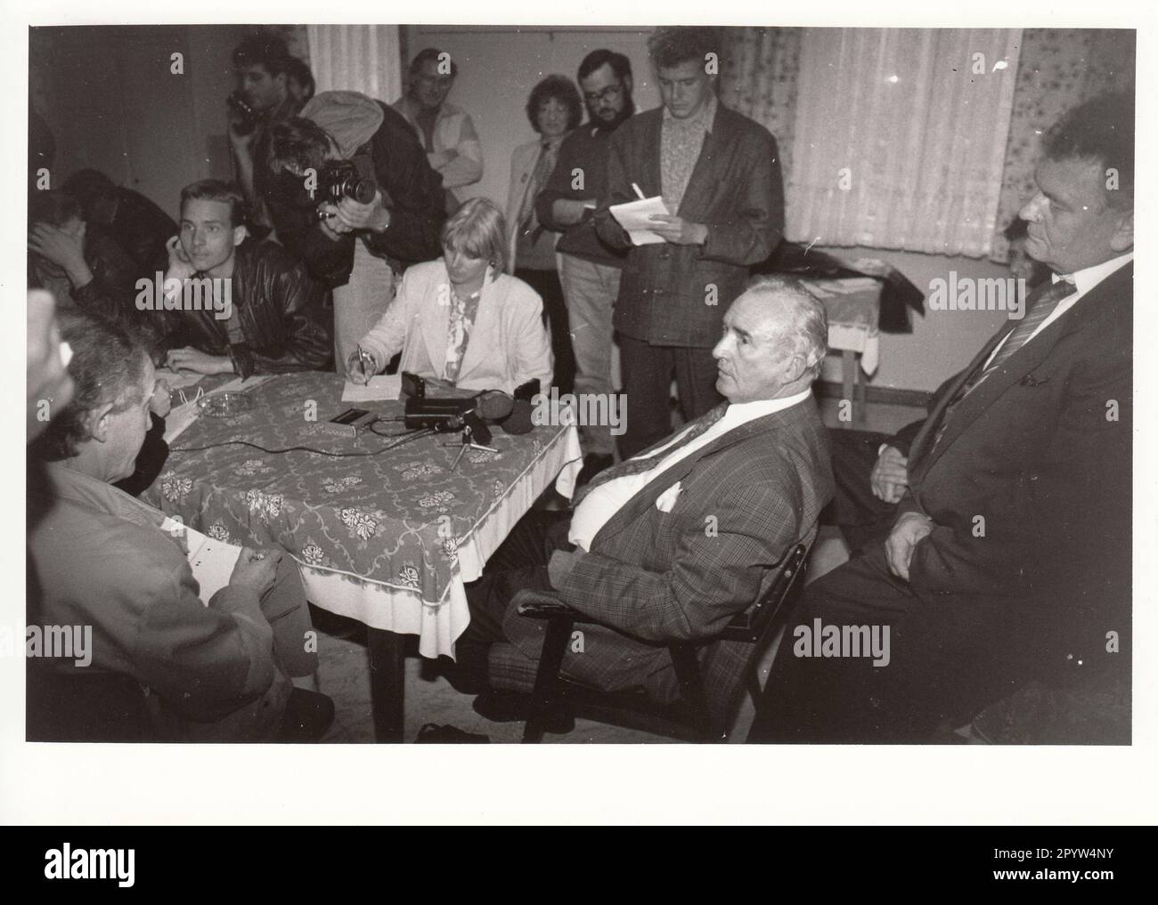 Federal chairman of the Republikaner(REP), Franz Schönhuber(seated in ...