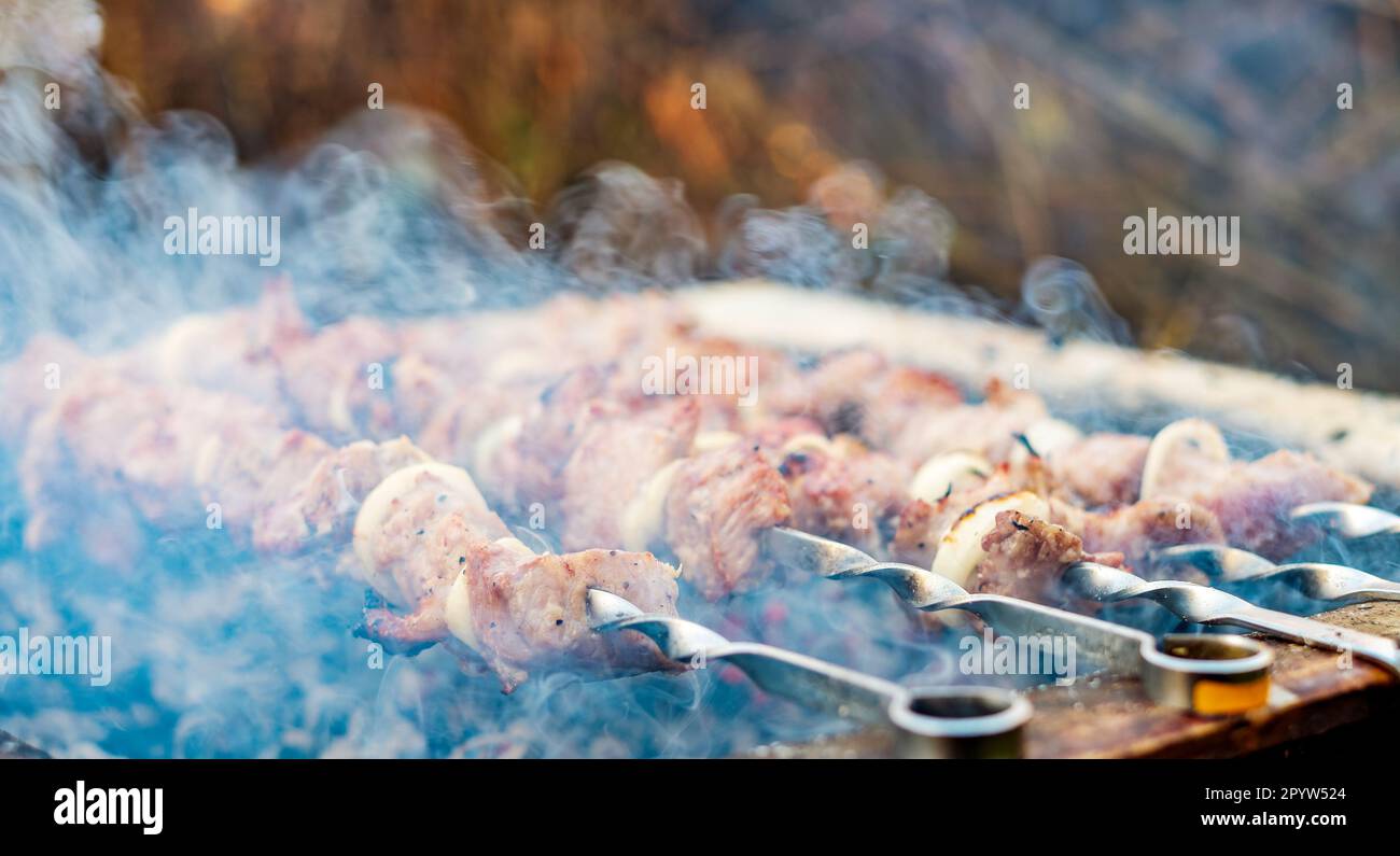 Cooking meat on skewers fire hi-res stock photography and images - Alamy