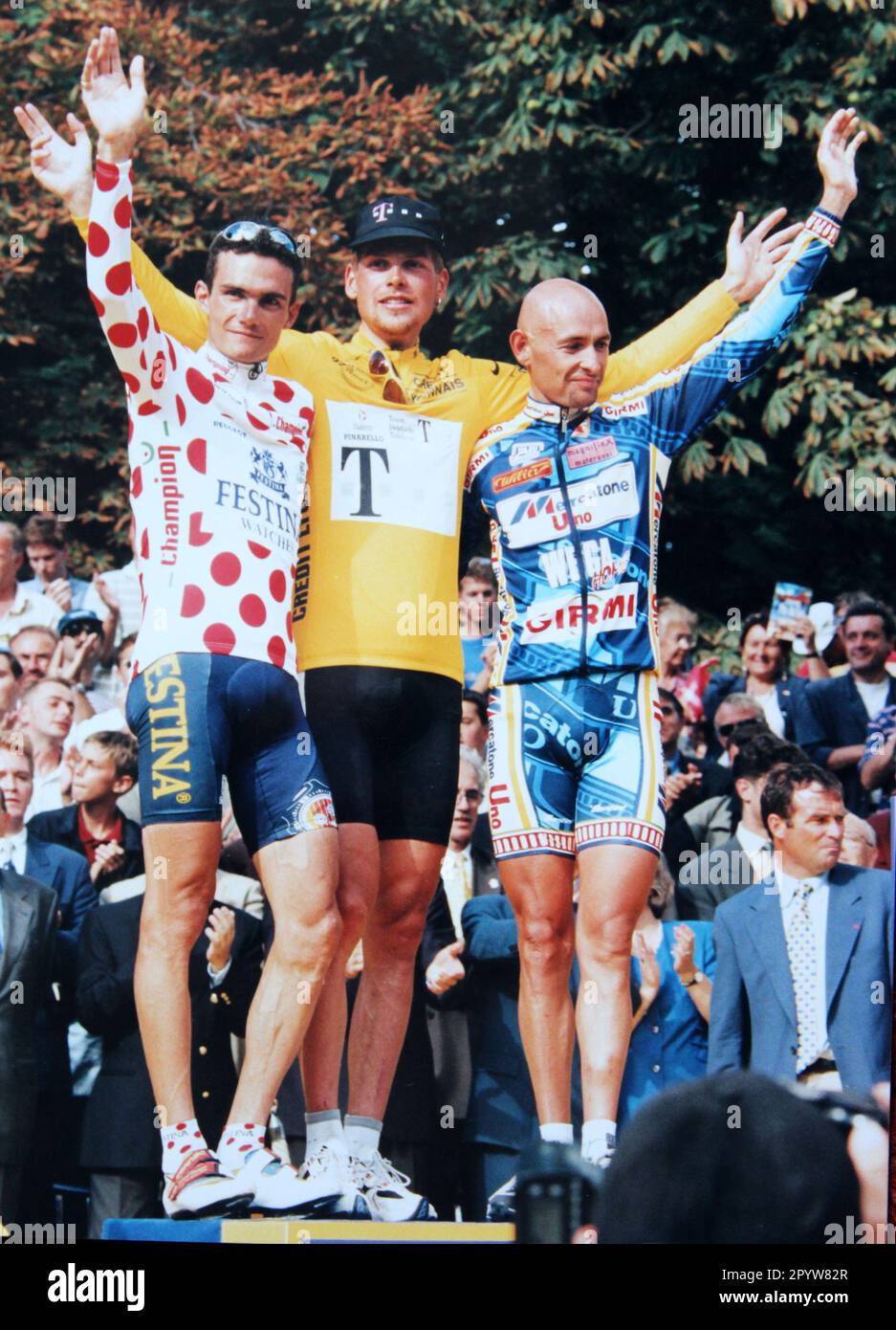 Richard Virenque, Jan Ullrich, Marco Pantani at the award ceremony of ...