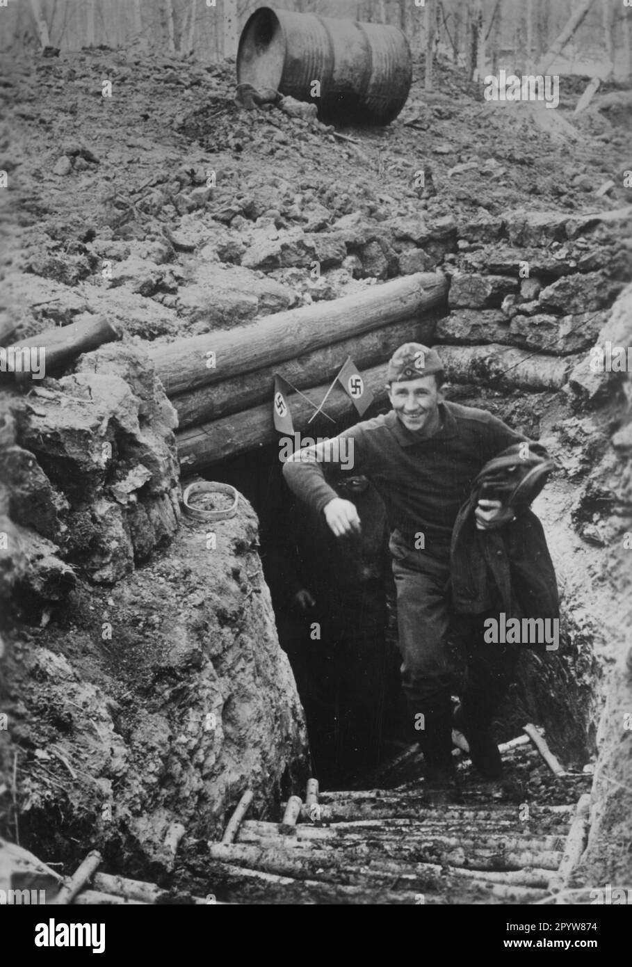Bunker in a wooded area in the middle section of the Eastern Front near ...