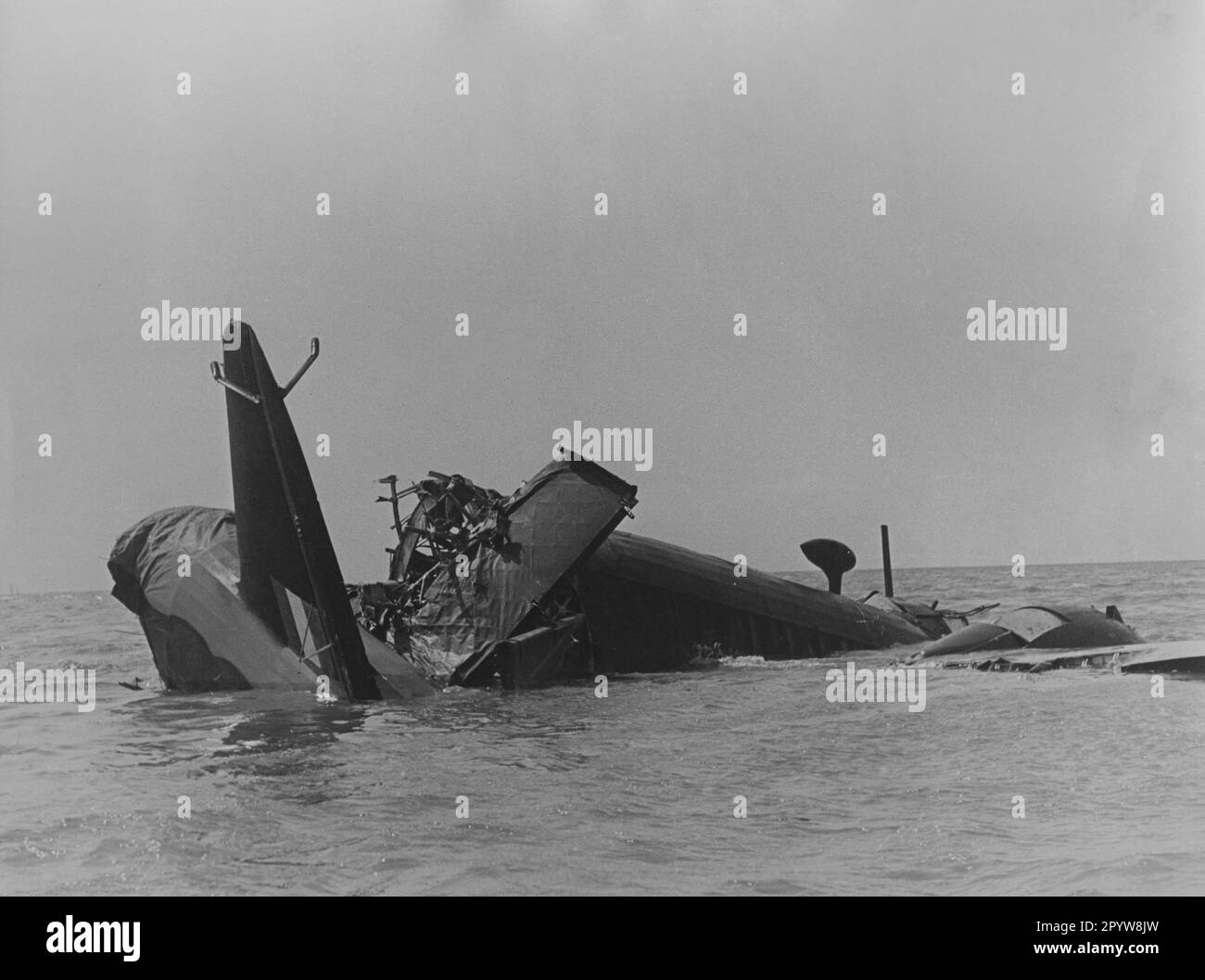 Fuselage of a British Wellington bomber sunk in the shallow waters of ...