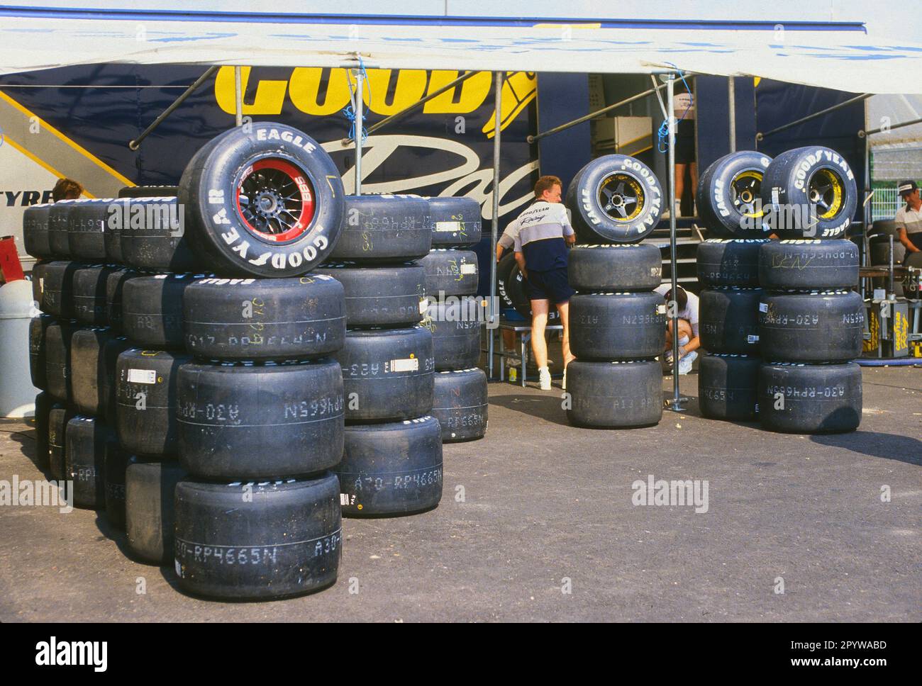 Germany, Hockenheim, 26.07.1992 Formula 1 race Photo: tire warehouse of ...