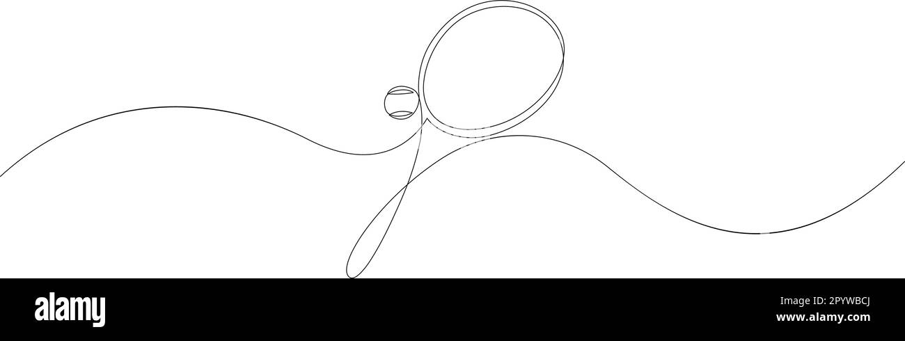Continuous one line drawing of tennis sport theme with racket and ball ...