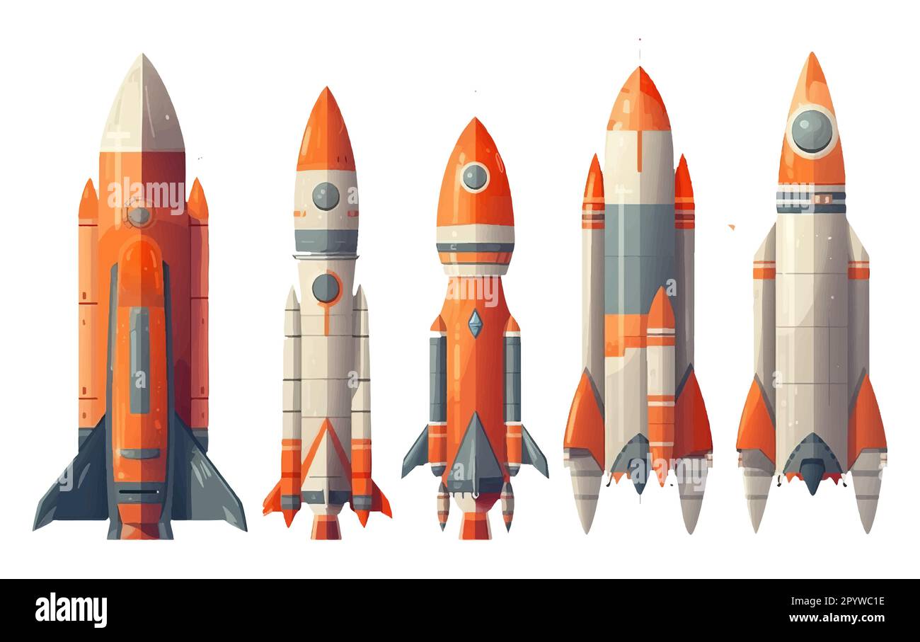 ui set vector illustration of rocket starting fly isolated on white ...