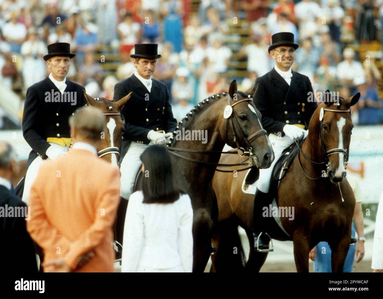 1984 Los Angeles Olympic Games. Riding: Dressage: The German team at ...