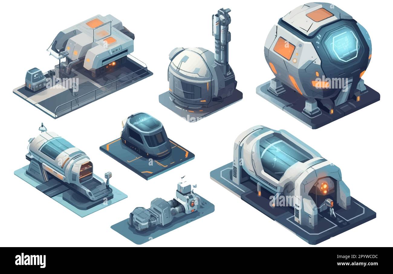 ui set vector illustration of planet base colonization isolated on ...