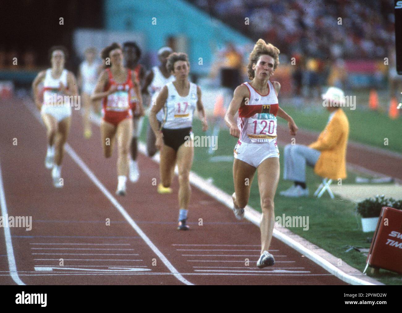 Olympic Games 1984 in Los Angeles. Award ceremony heptathlon: Sabine ...