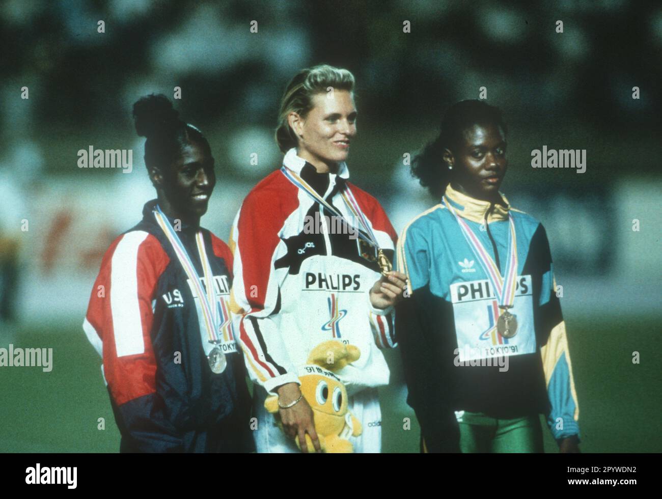 World Championships in Athletics 1991 in Tokyo. Award ceremony 100m ...