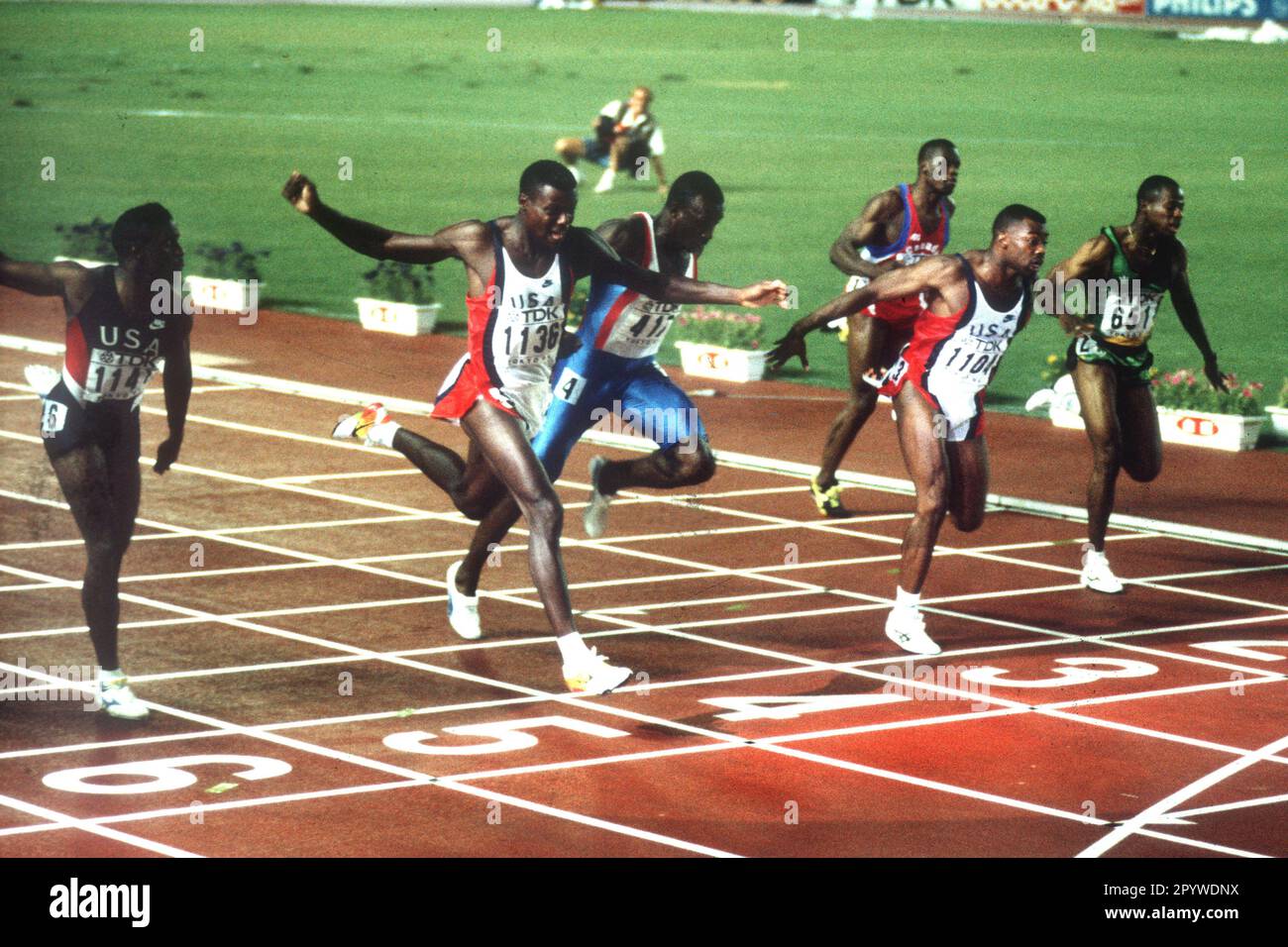 World Athletics Championships 1991 in Tokyo. Finish photo 100m: Center ...