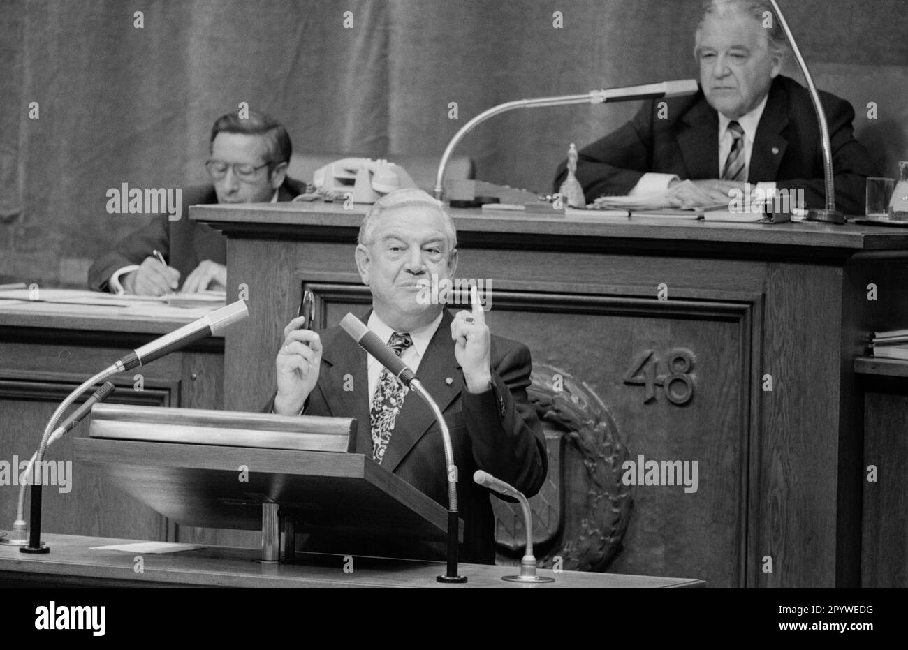 Bavarian Minister President Alfons Goppel during a speech in the ...