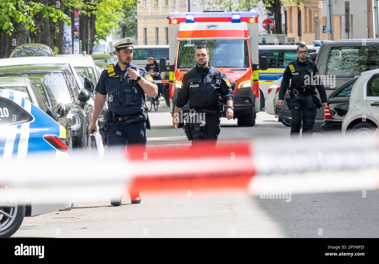 Munich, Germany. 05th May, 2023. Police officers search between and ...