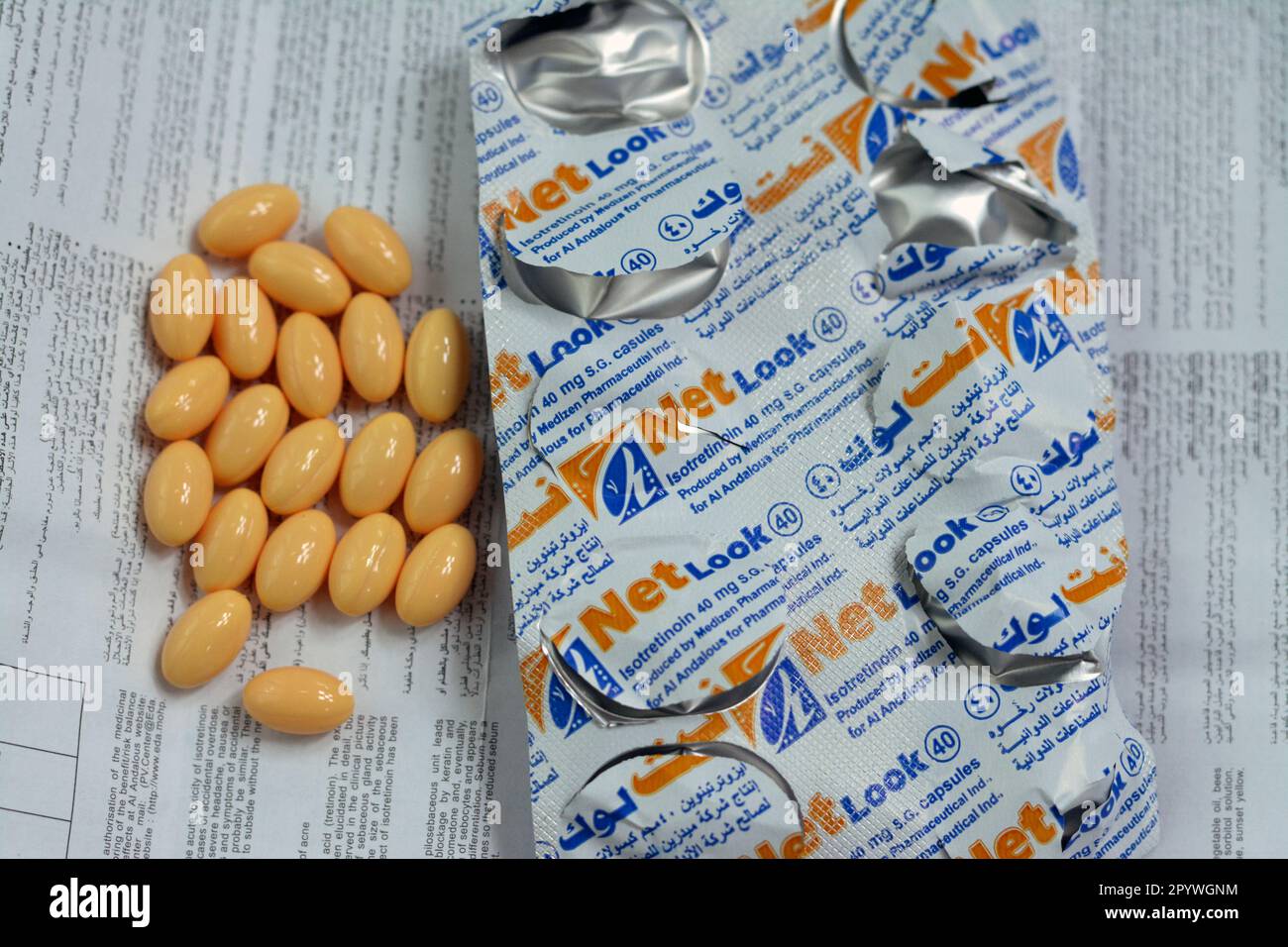 Cairo, Egypt, May 2 2023: NetLook soft gelatin capsules, Isotretinoin ...