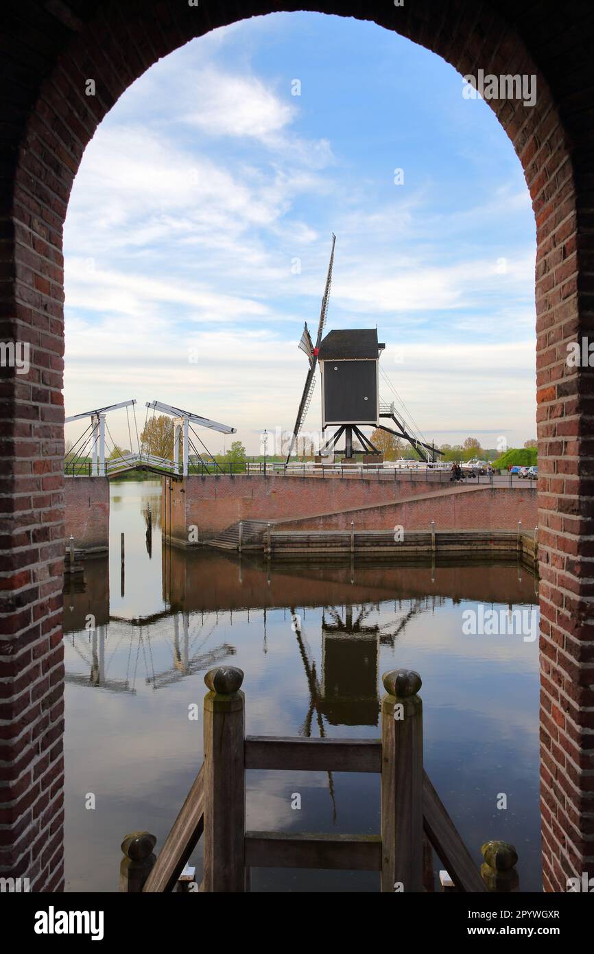 The old Harbor of Heusden, North Brabant, Netherlands, a fortified city ...