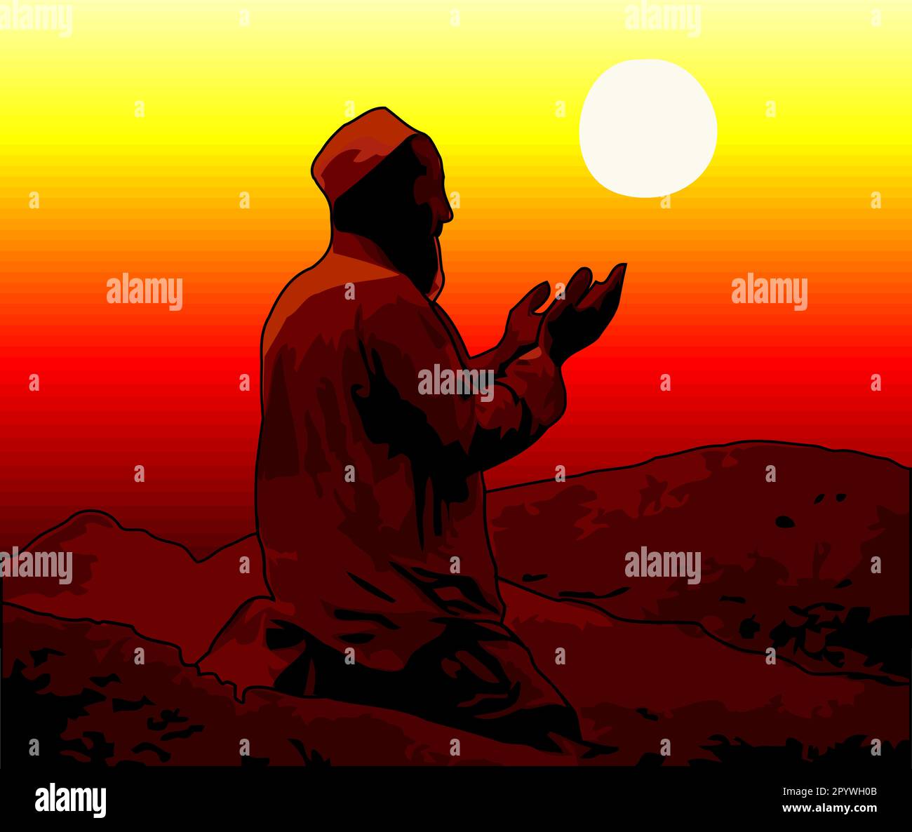 Praying man on black Stock Vector Images - Alamy