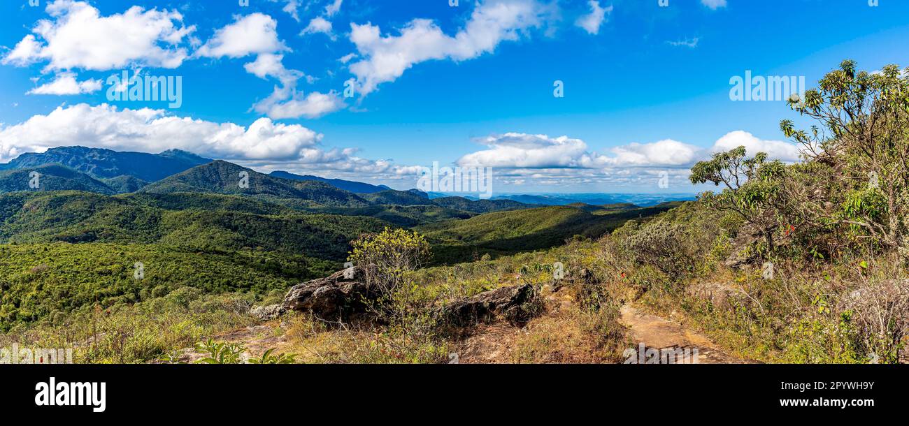 Panoramic image of the mountain ranges with their rocks and vegetation ...