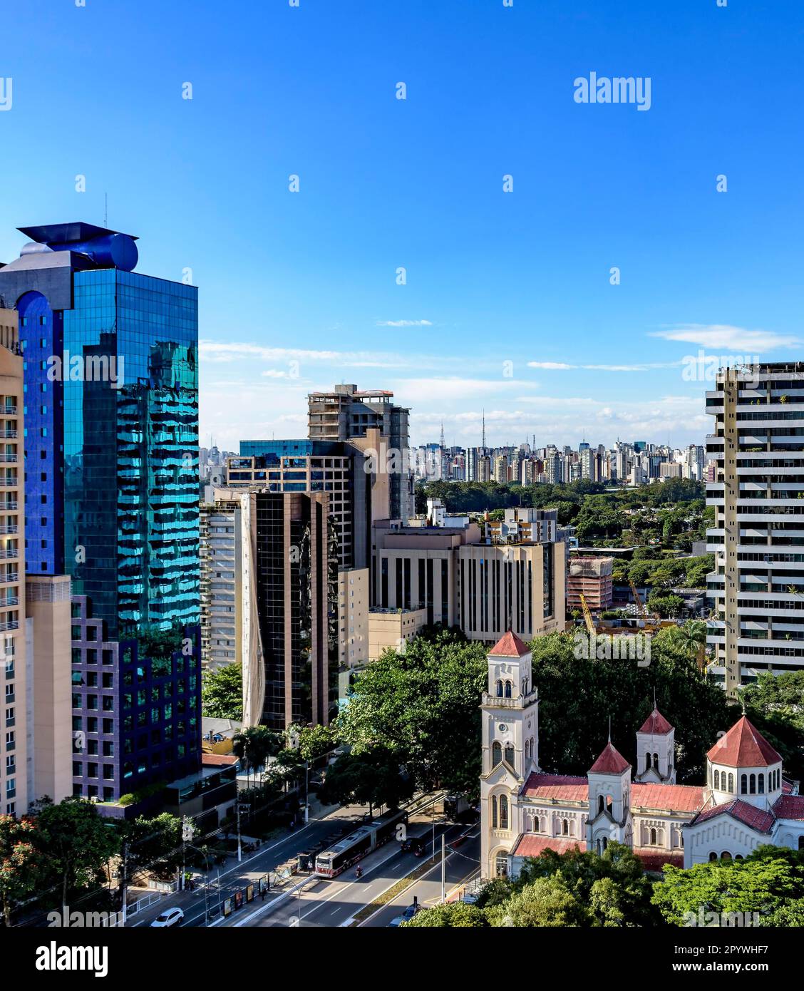 View of the modern city of Sao Paulo and its buildings forming a wall ...