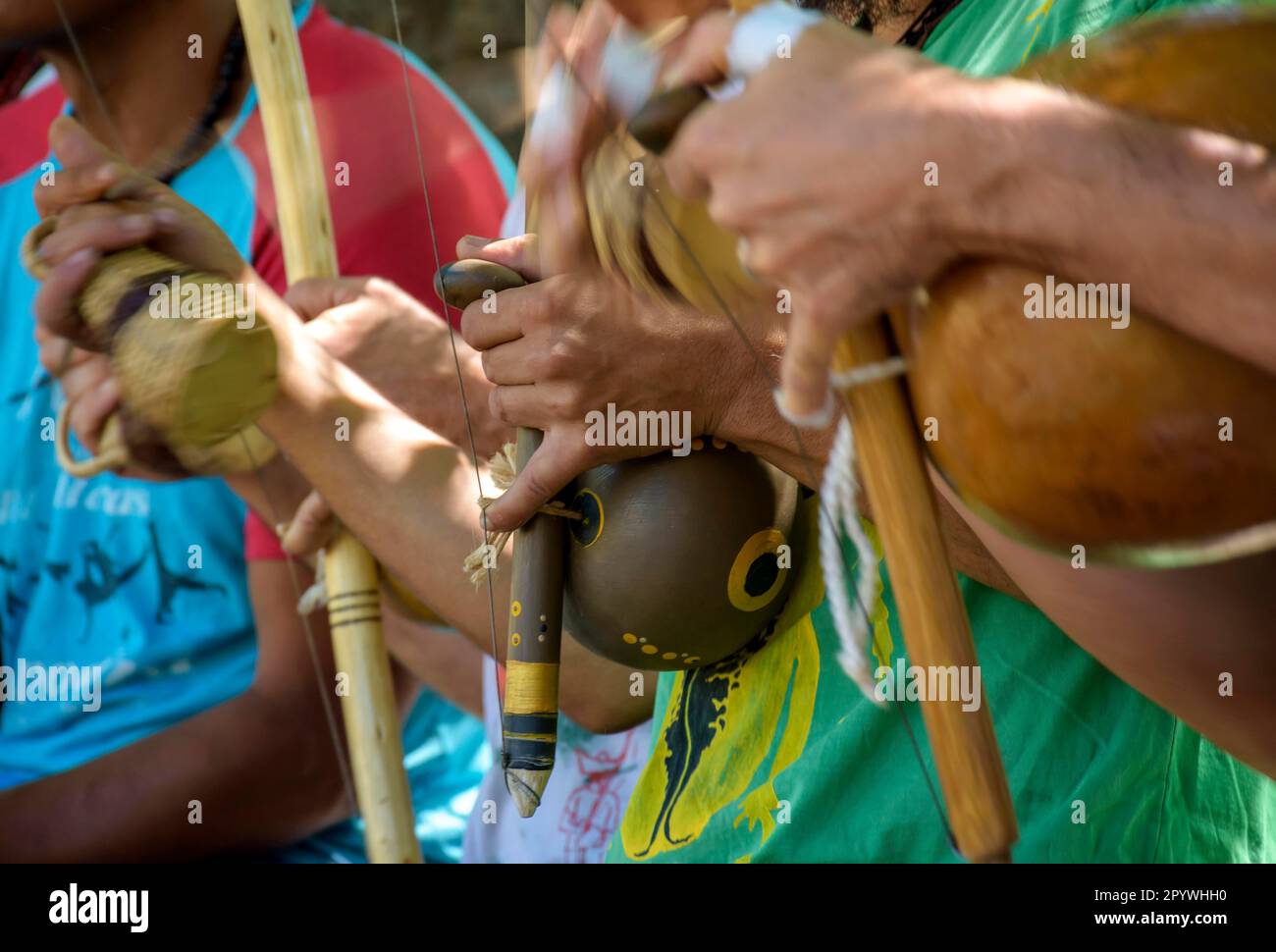 Brazilian musical instruments called berimbau and atabaque usually used ...