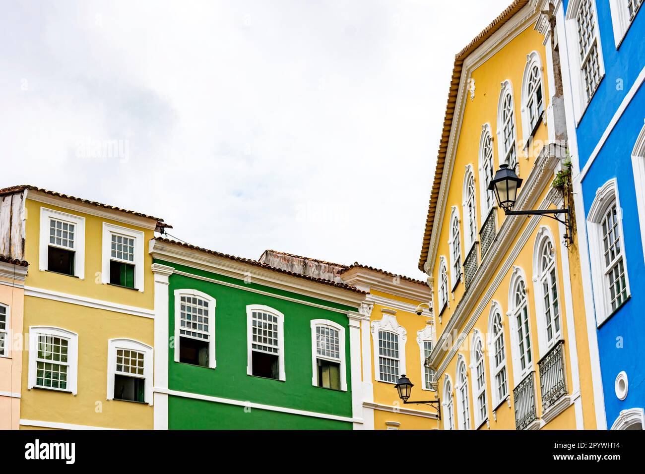 Beautiful colored facades of typical colonial-style buildings in ...
