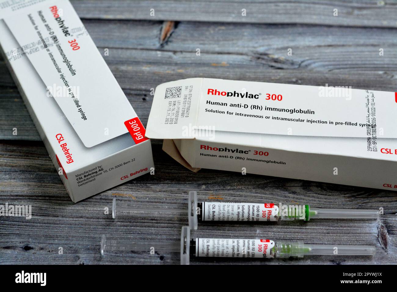 Cairo, Egypt, May 2 2023: Human anti-D (Rh) immunoglobulin Rhophylac ...