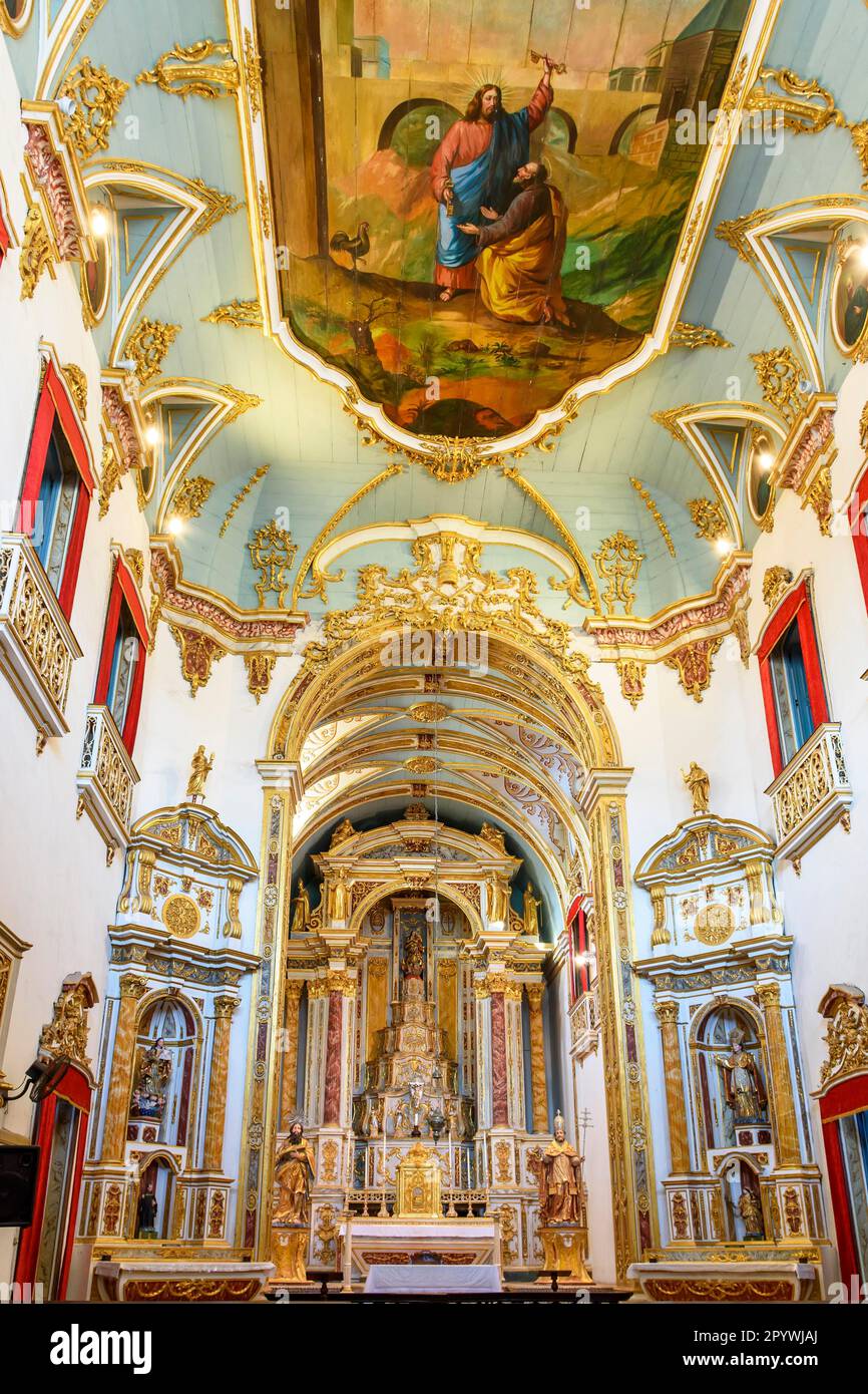 Ceiling and altar of the church of Sao Pedro dos Clerigos created in ...