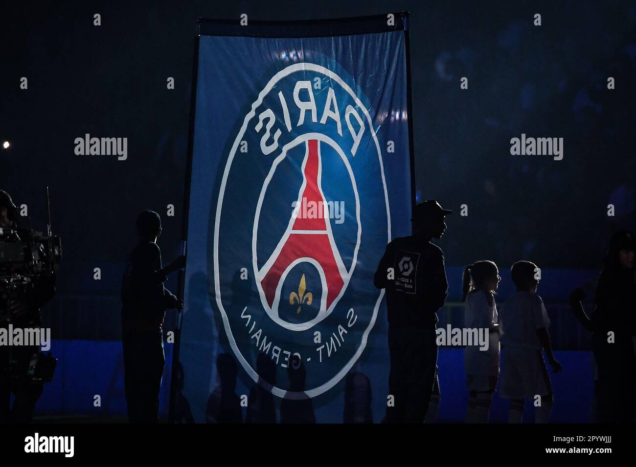 Illustration of the official flag of PSG during the French championship ...