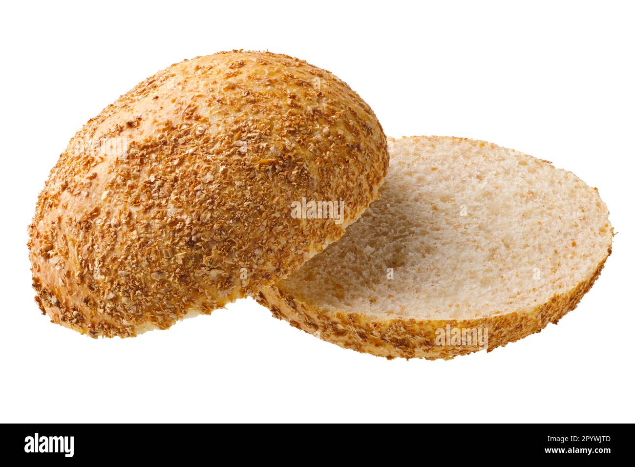 Traditional homemade round bran wheat bread, isolated on white ...