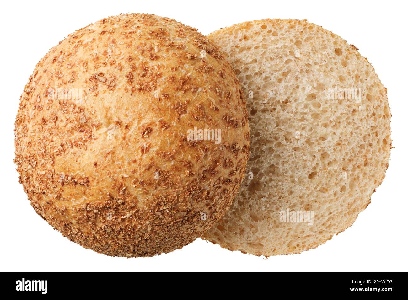 Traditional homemade round bran wheat bread, isolated on white ...