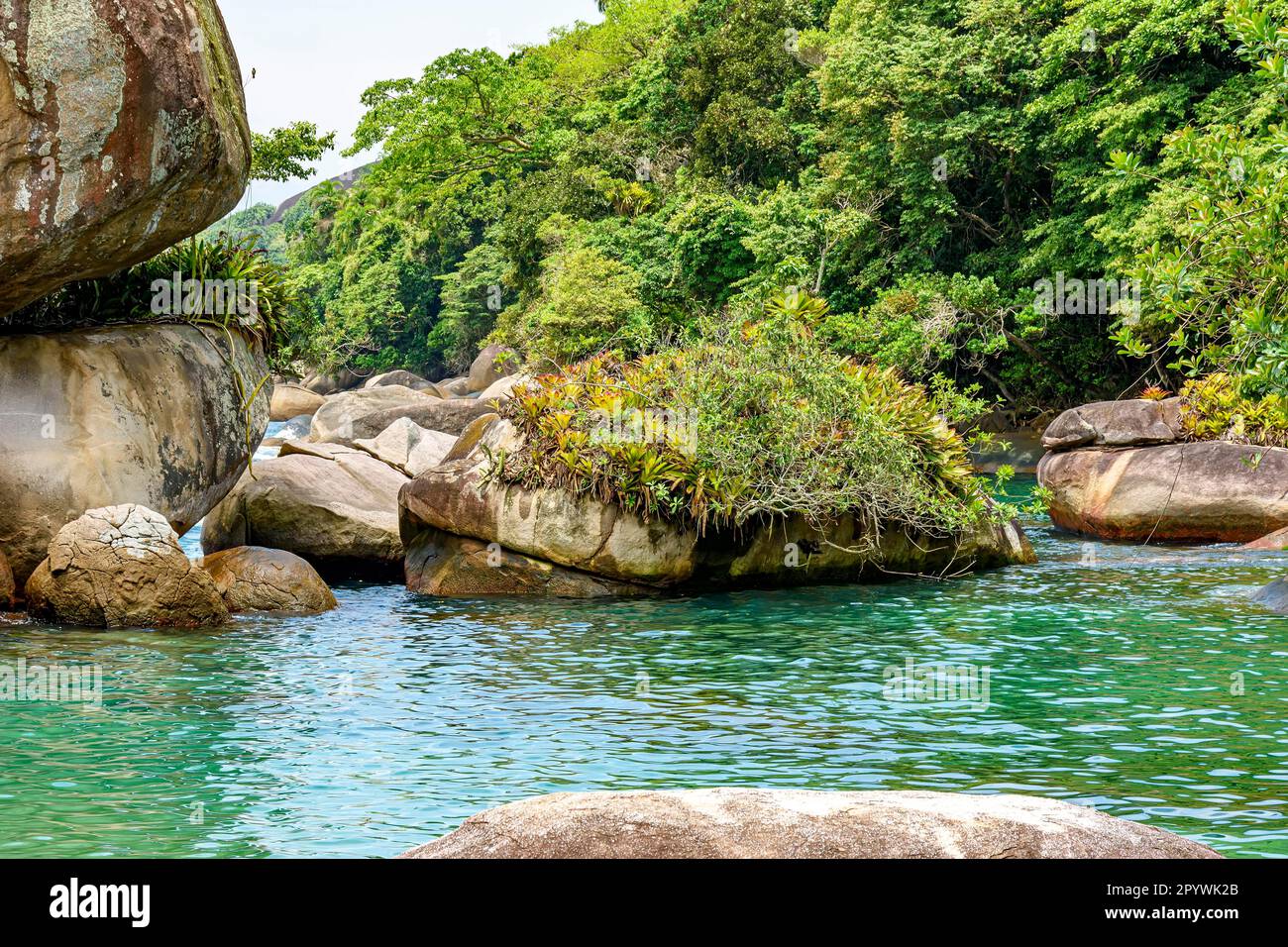 Salt water lagoon between the rocks and the preserved tropical forest ...