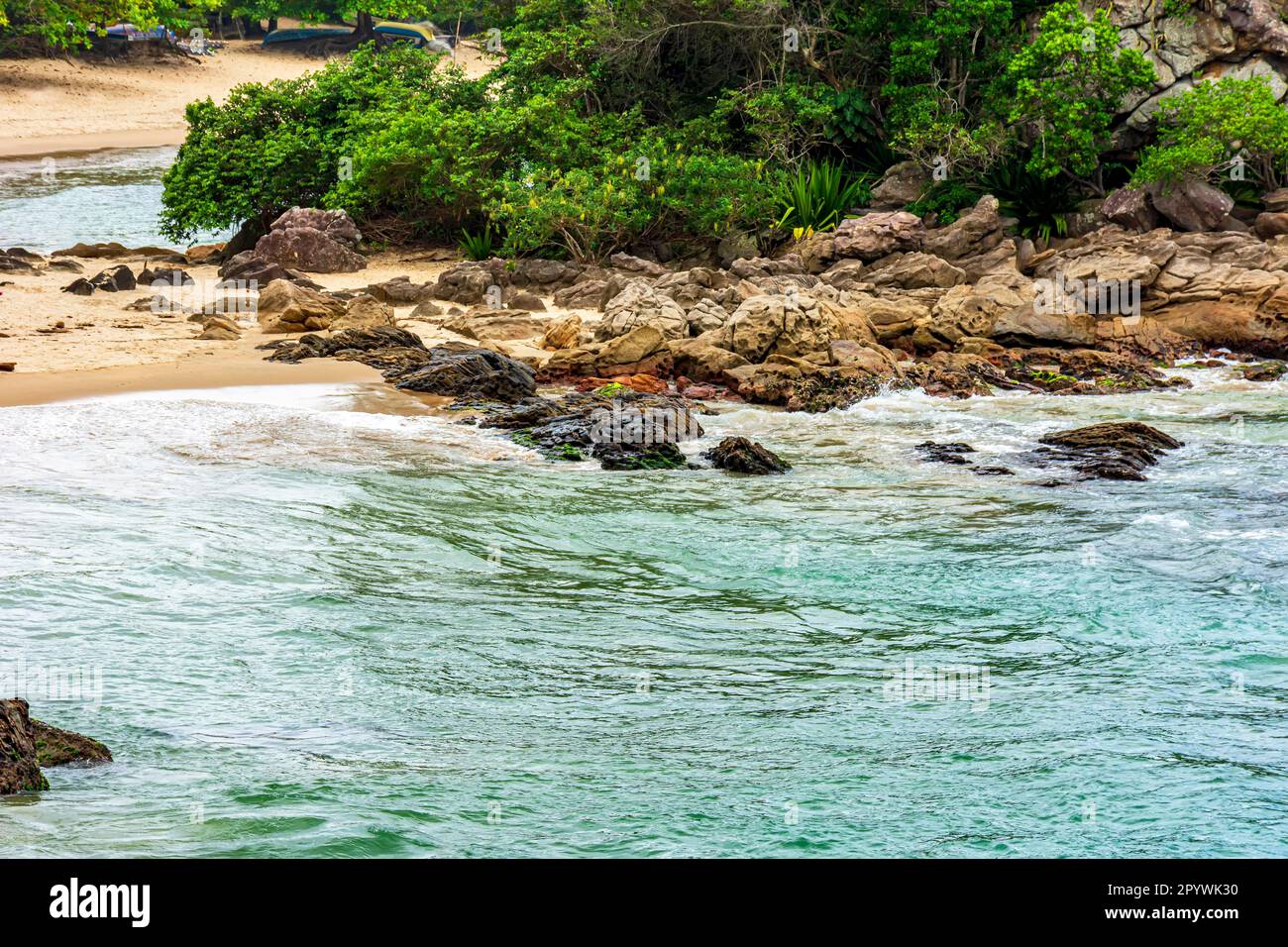 The sea and the rainforest on the beaches of Trindade in Paraty on the ...