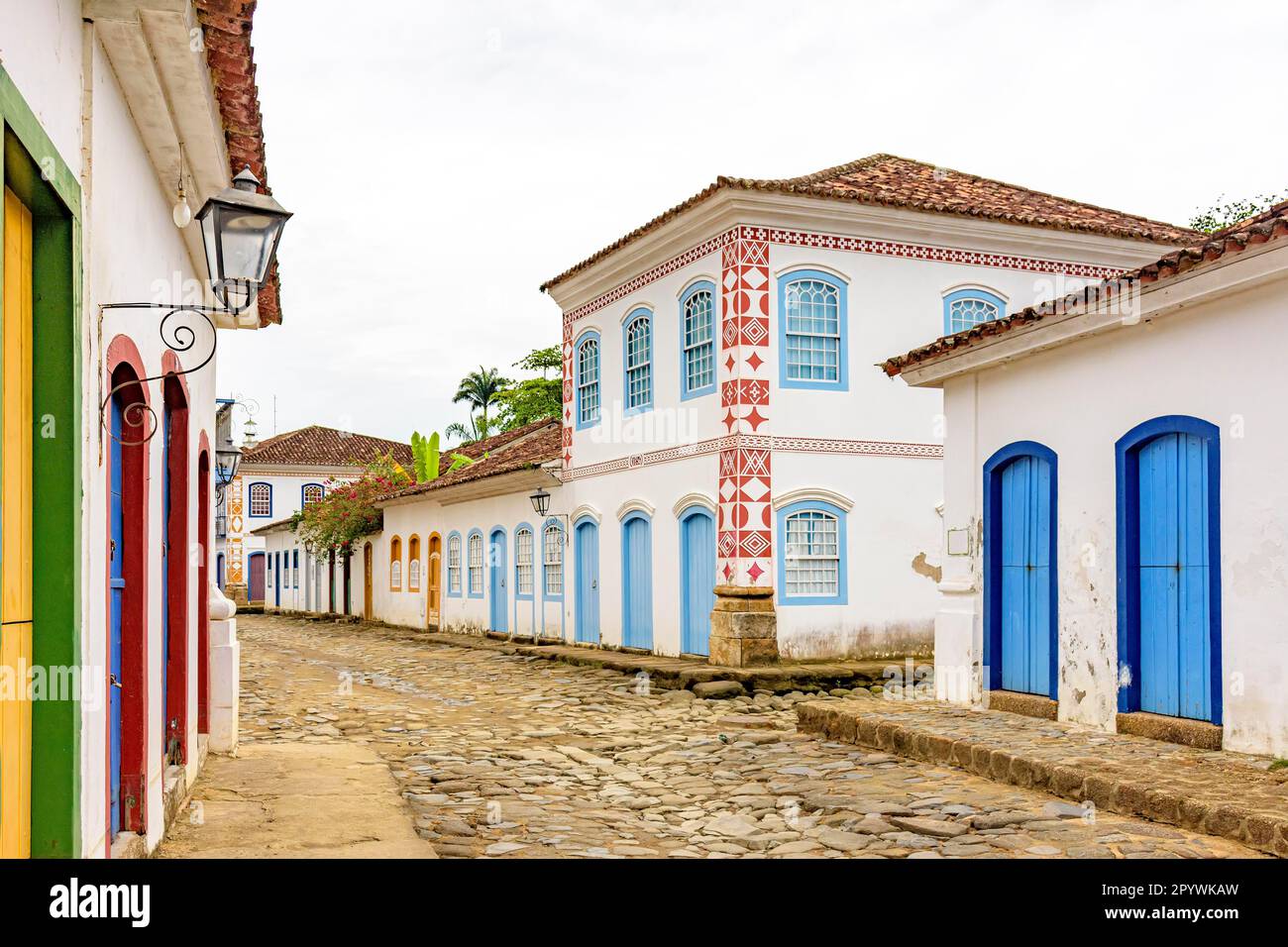 Streets of cobblestone and old houses in colonial style on the streets ...