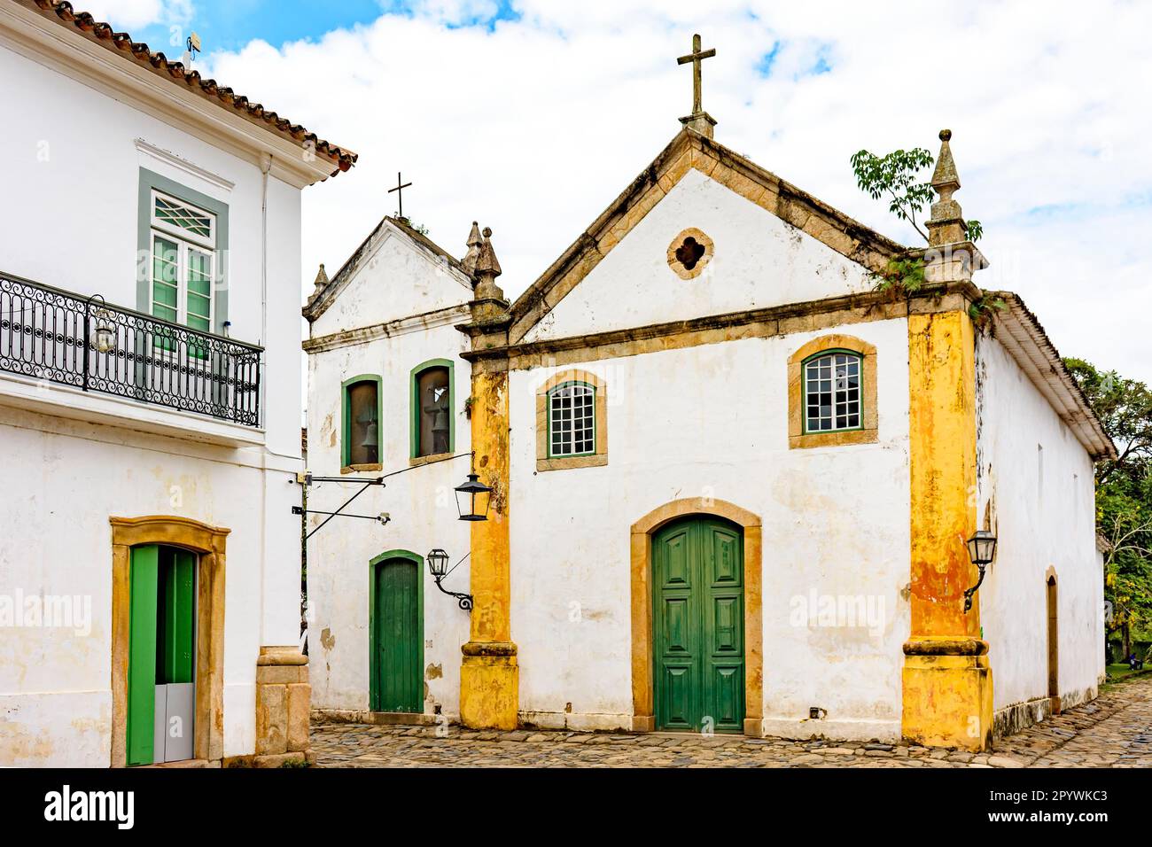 Famous churche facade in the ancient and historic city of Paraty on the ...