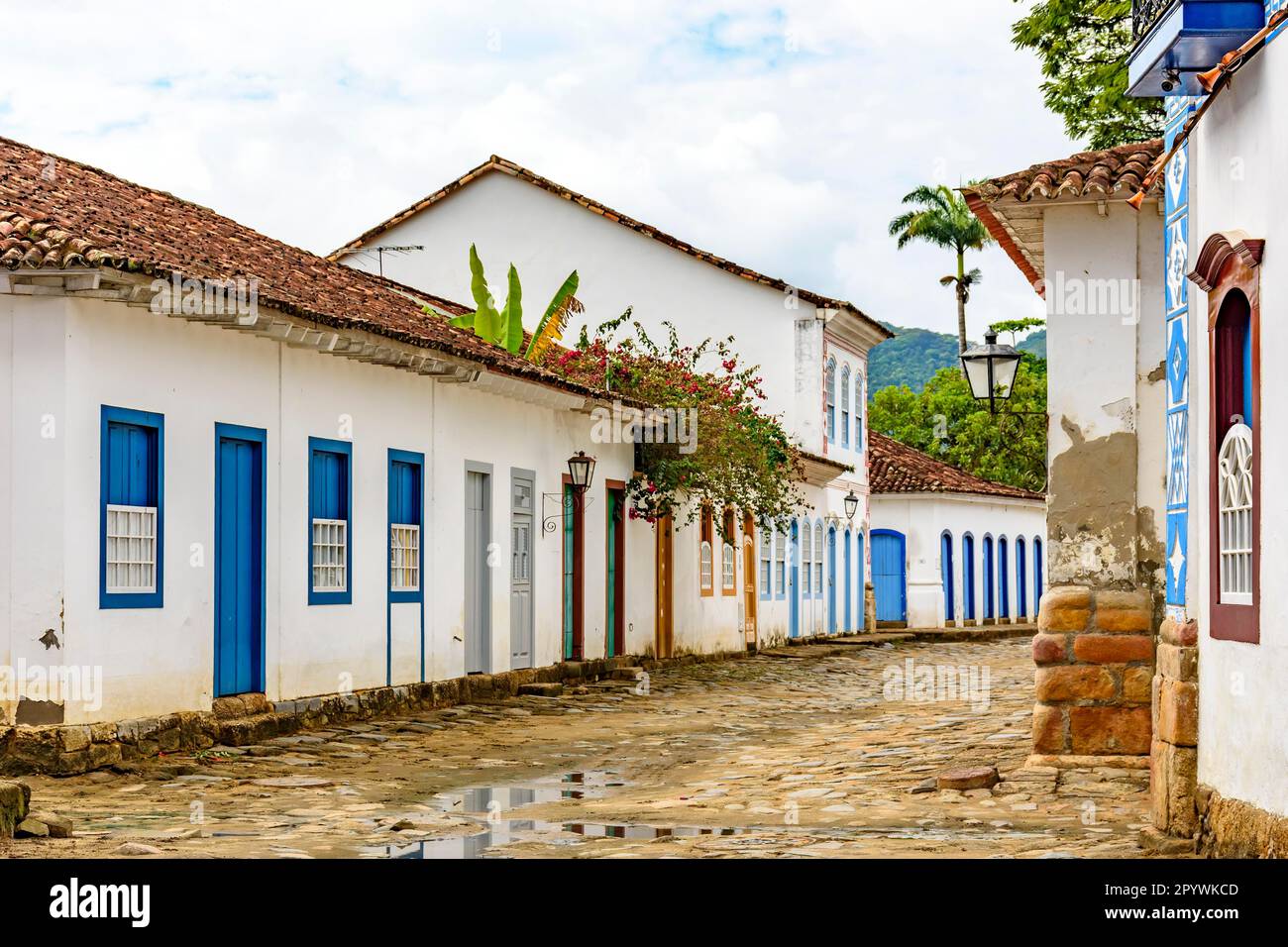 Streets of cobblestone and old houses in colonial style on the streets ...