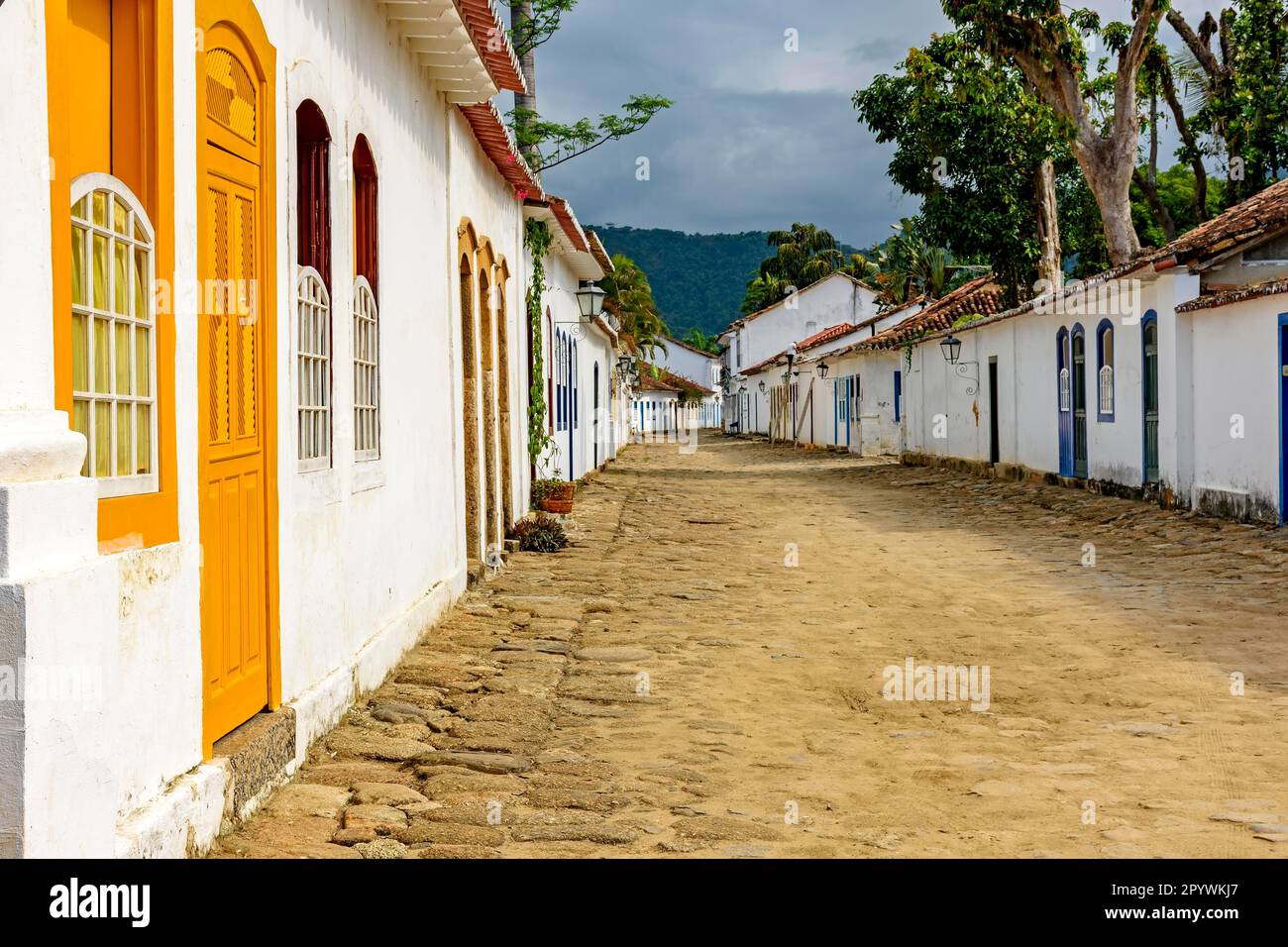 Streets of cobblestone and old houses in colonial style on the streets ...