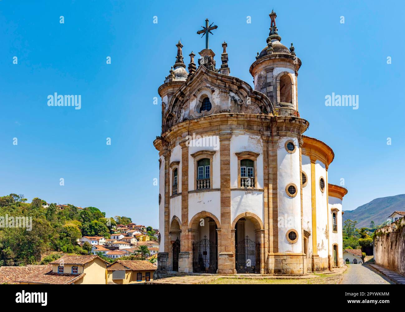 Front view of famous historical church in baroque style in Ouro Preto ...