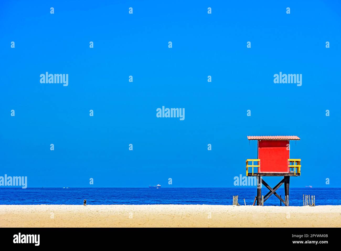 Rescue cabin on Copacabana beach on a sunny tropical day in the city of ...