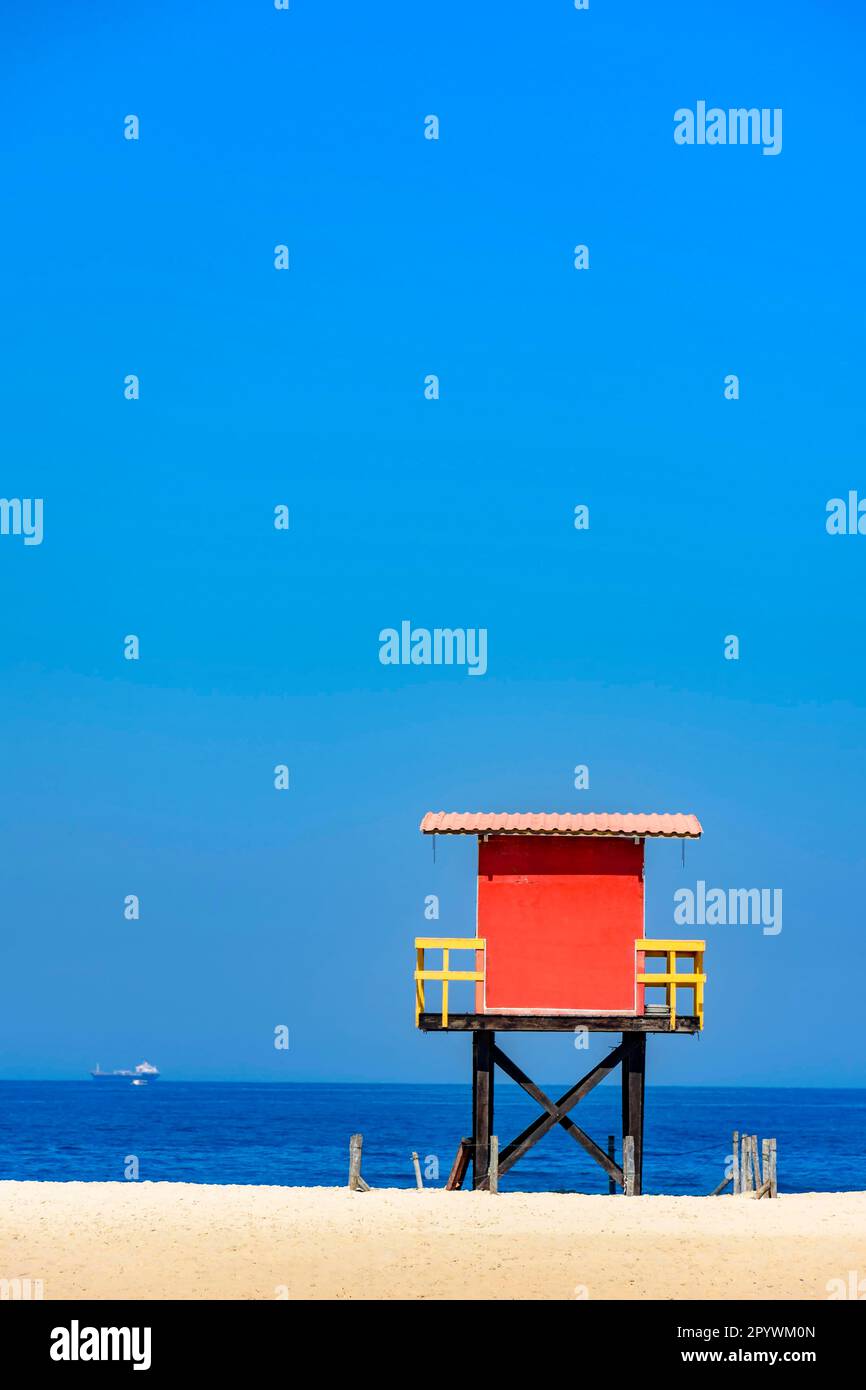 Rescue cabin on Copacabana beach on a sunny tropical day in the city of ...