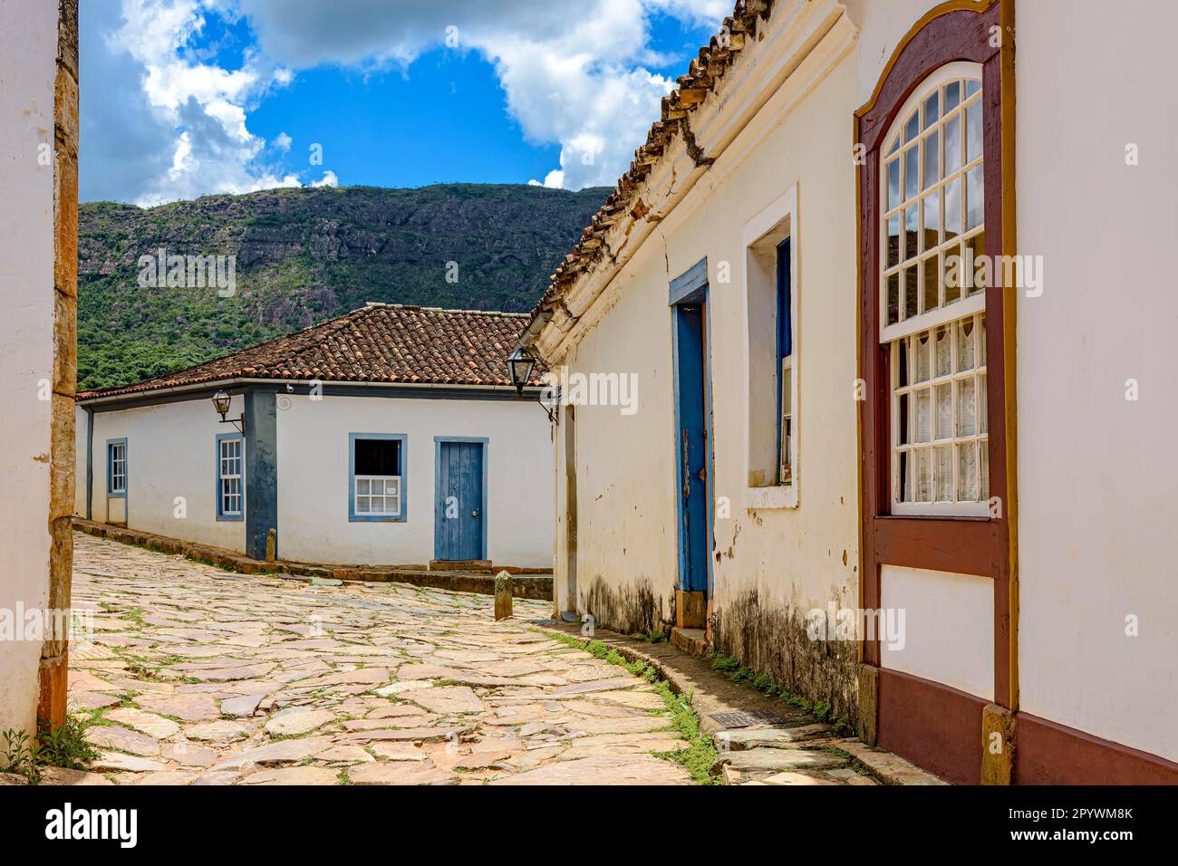 Old town street with historic colonial style houses in the city of ...