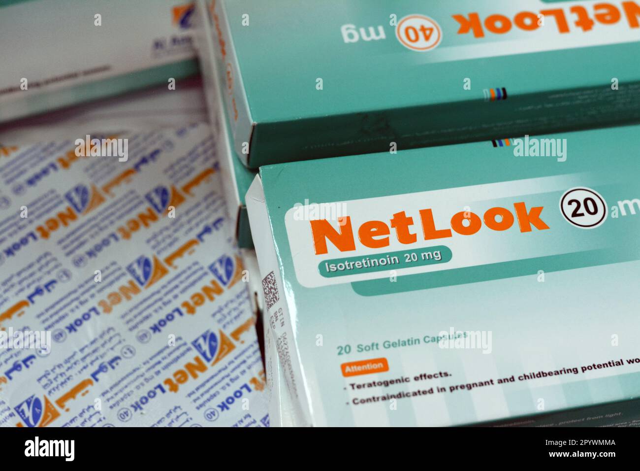 Cairo, Egypt, May 2 2023: NetLook soft gelatin capsules, Isotretinoin ...